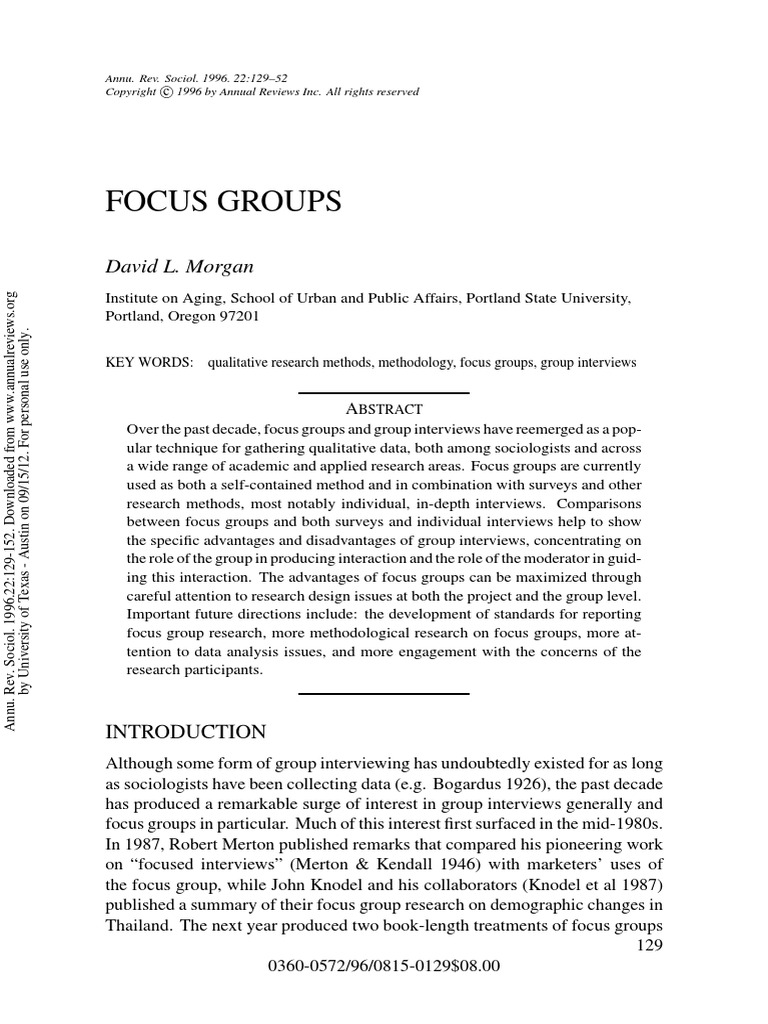 Focus Groups: David L. Morgan | PDF | Focus Group | Qualitative Research