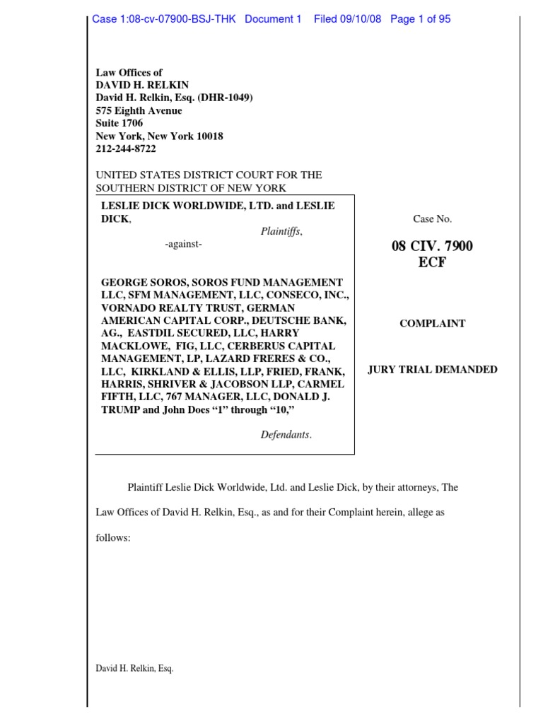 RICO ACT, Money Laundering Complaint V George Soros, Donald Trump Et Al ...