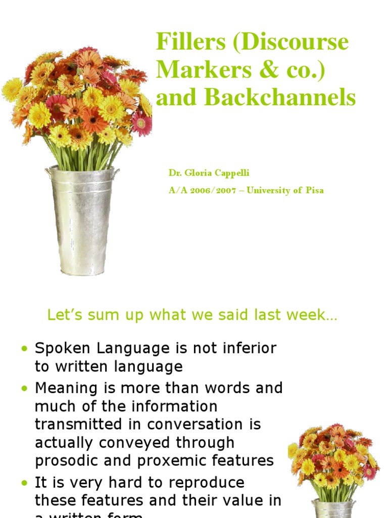 Introducing Corpus Linguistics Fillers (Discourse Markers & Co.) and Backchannels | PDF ...