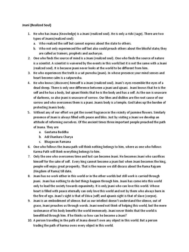 Jnani (Realized Soul) | PDF | Ancient Indian Philosophy | Soul