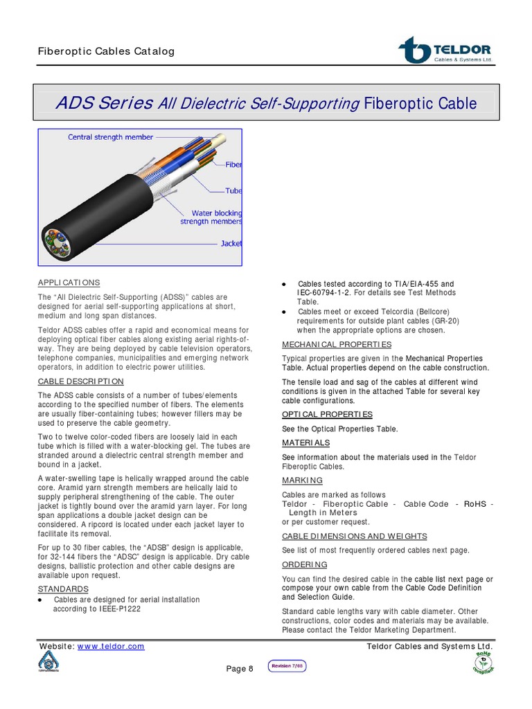 ADS Series: All Dielectric Self-Supporting | PDF | Optical Fiber | Cable