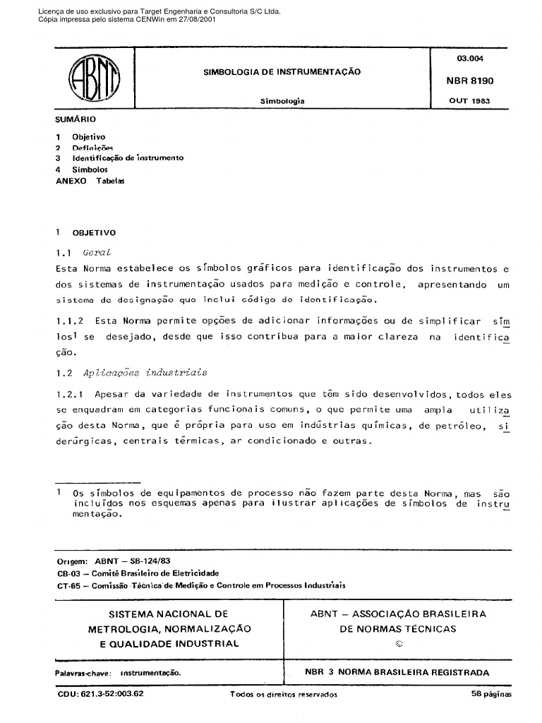 ABNT NBR 8190 Sb 124 - Simbologia de Instrumentacao | Engenharia | Ciência