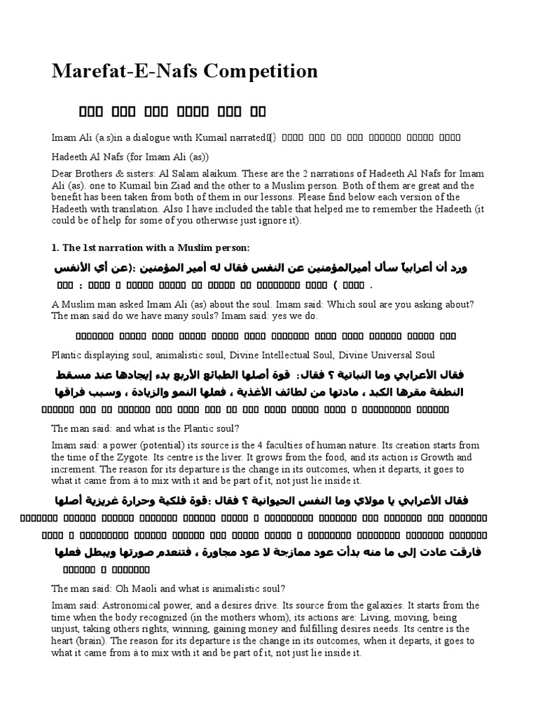 Marefat-E-Nafs Competition Hadith Ali About Nafs | Download Free PDF ...