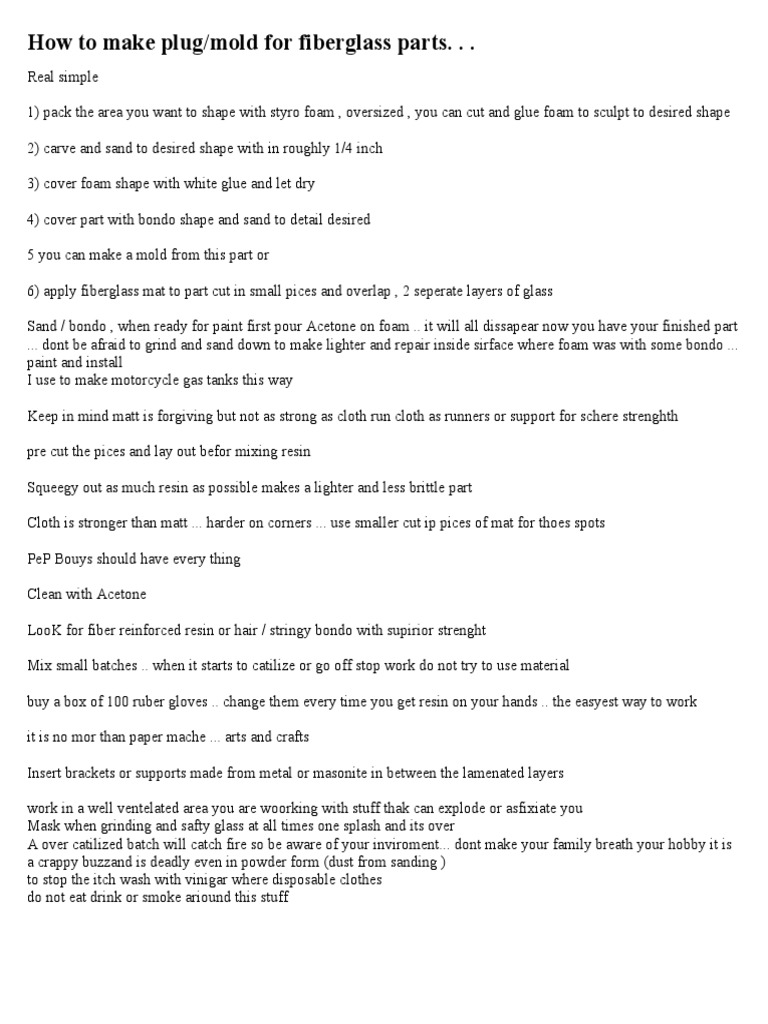 How To Make Plug/mold For Fiberglass Parts. . | PDF | Materials ...