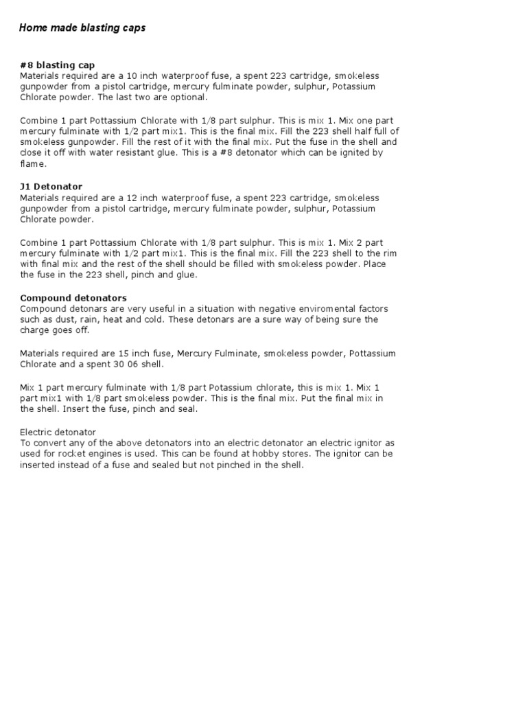 Home Made Blasting Caps | PDF | Gunpowder | Hazards