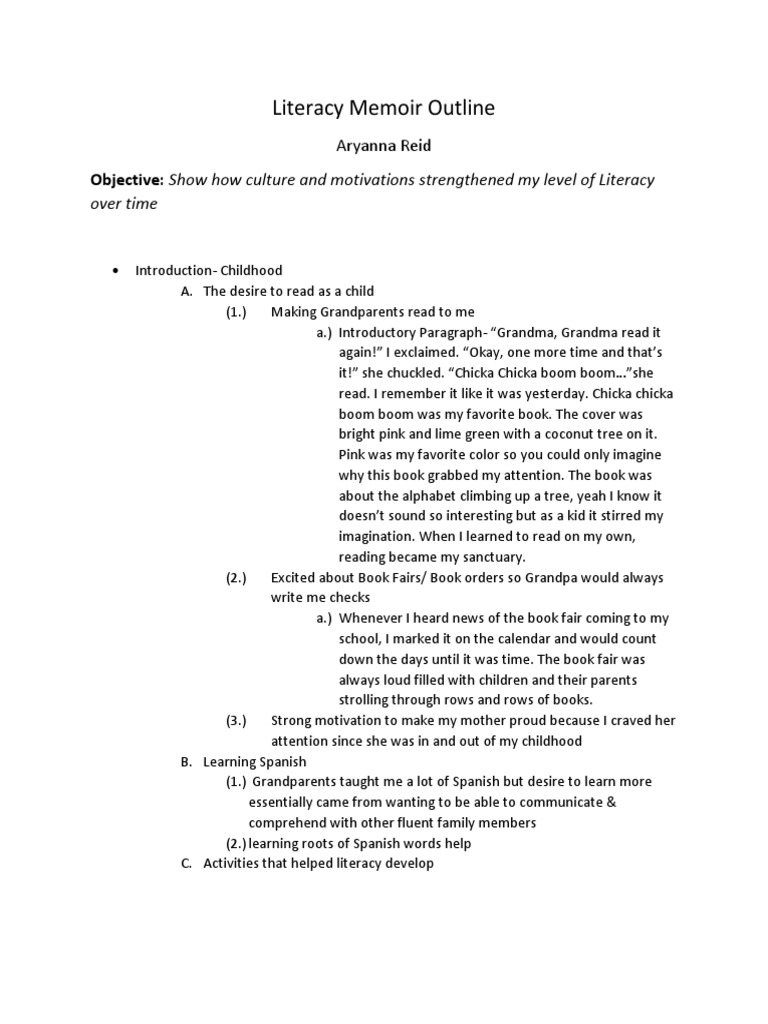 Literacy Memoir Outline Draft 2 | PDF | Literacy | Motivation
