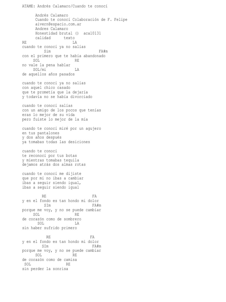 Cuando te conocí - A. Calamaro | PDF | Artes del Lenguaje y ...