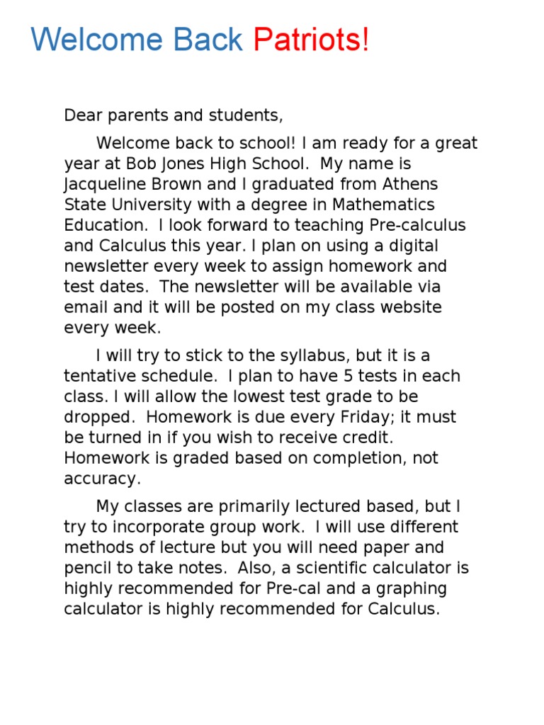 Welcome Letter | PDF
