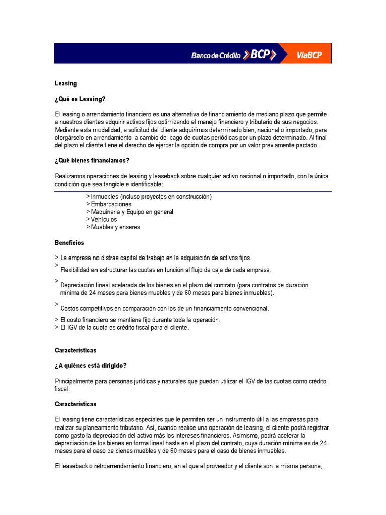 Leasing y Leaseback: Guía Completa | PDF | Arrendamiento | Depreciación