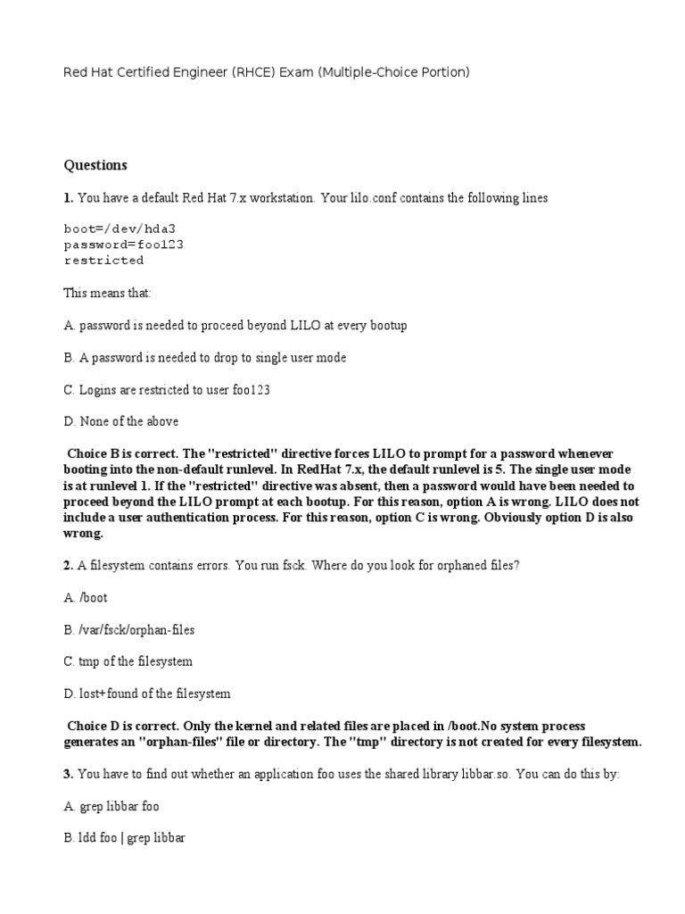 Questions: Red Hat Certified Engineer (RHCE) Exam (Multiple-Choice Portion) | PDF | Superuser ...