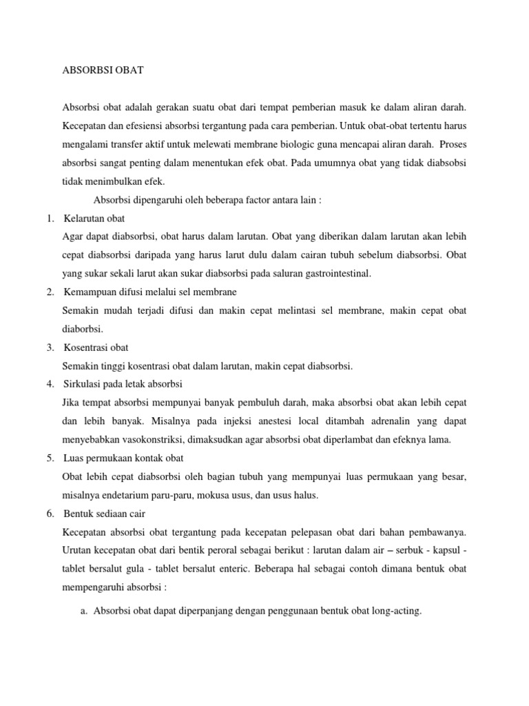 Absorbsi Obat dan Faktor Pengaruh | PDF