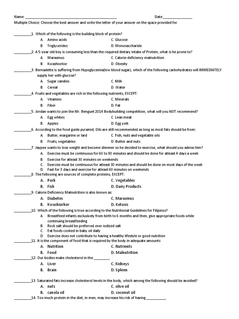 Nutrition Exam Sample | PDF | Fat | Saturated Fat