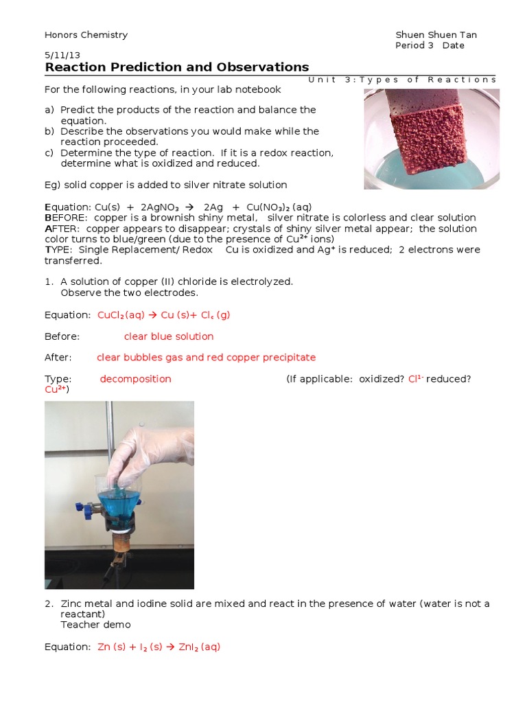 Chemistry Reaction Predictions Guide | PDF | Sets Of Chemical Elements ...