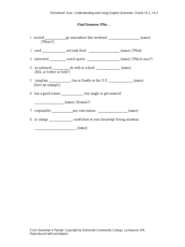Find Someone Who : Worksheet: Azar: Understanding and Using English ...