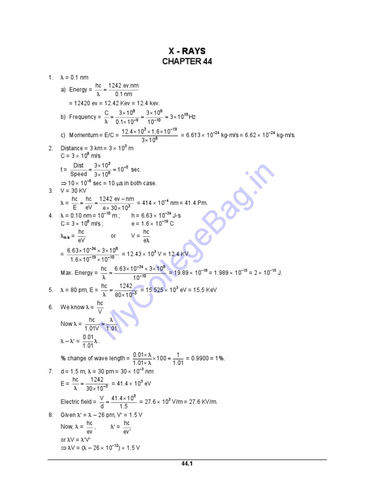 Mycollegebag - In: X - Rays | Download Free PDF | Electronvolt | Quantum Mechanics