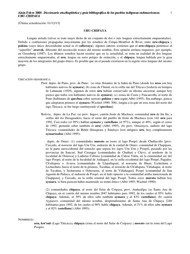 Dic Uru Chipaya | PDF | Lingüística | Idiomas