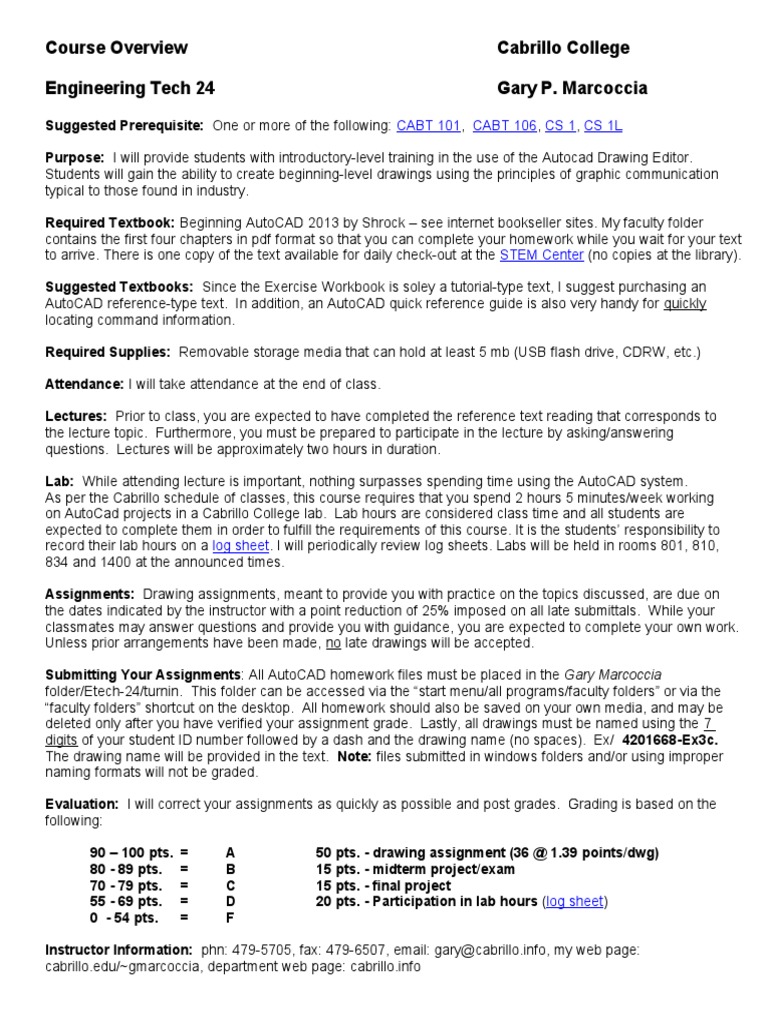 Course Overview Cabrillo College Engineering Tech 24 Gary P. Marcoccia | PDF
