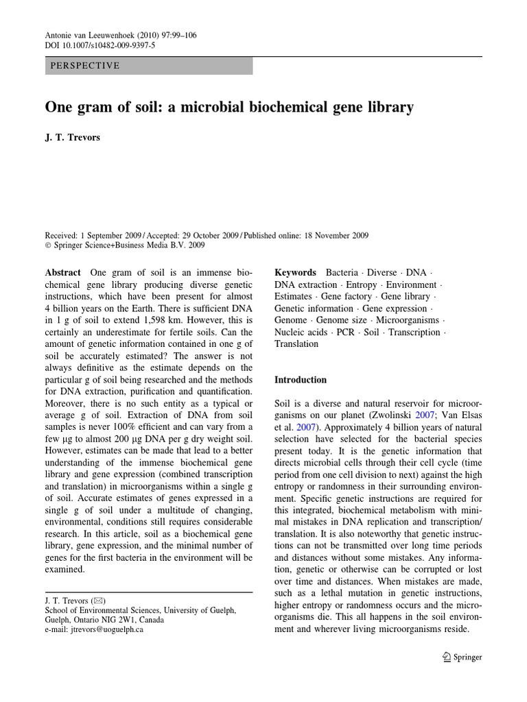 One Gram of Soil A Gene Library | PDF | Gene | Microorganism