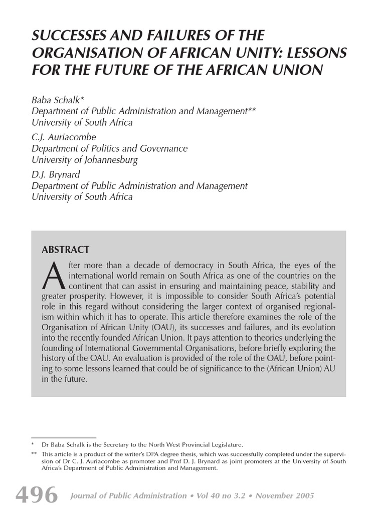 Lessons from the Organisation of African Unity for the Future Success ...