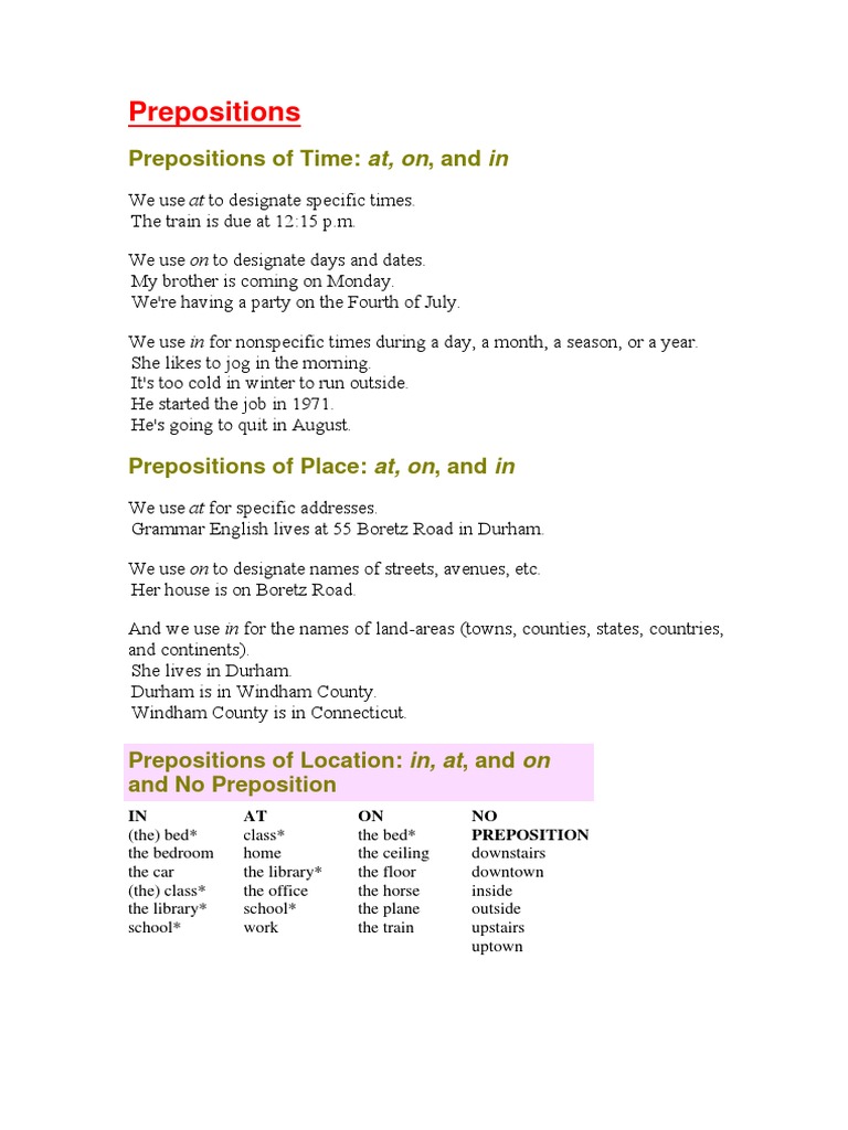Prepositions | PDF | Preposition And Postposition | Verb