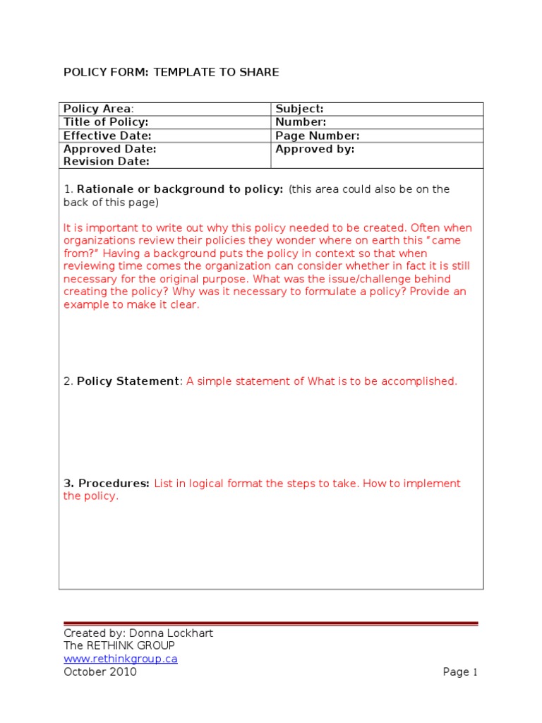 Policy Form Template for HR Use | PDF