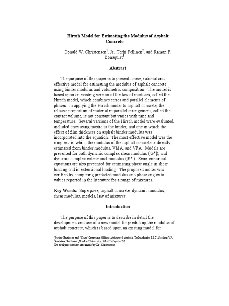 Hirsch Model for Asphalt Modulus Estimation | PDF | Least Squares ...