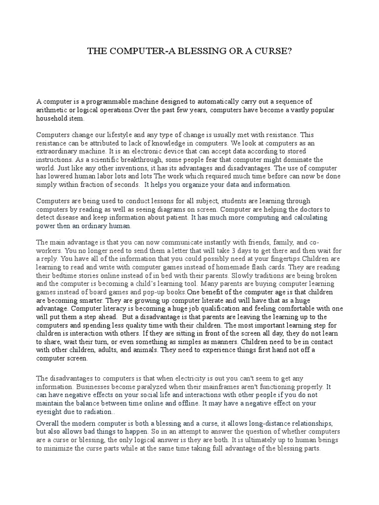 The Computer - A Blessing or A Curse | PDF | Computers