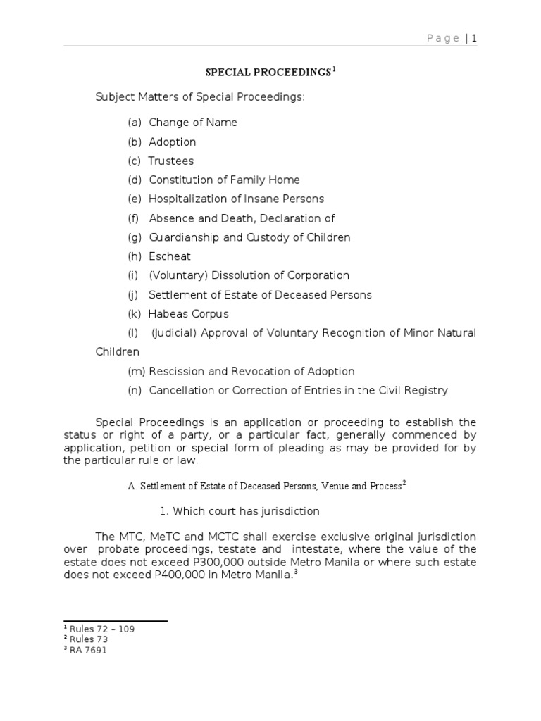 Special Proceedings | Probate | Intestacy