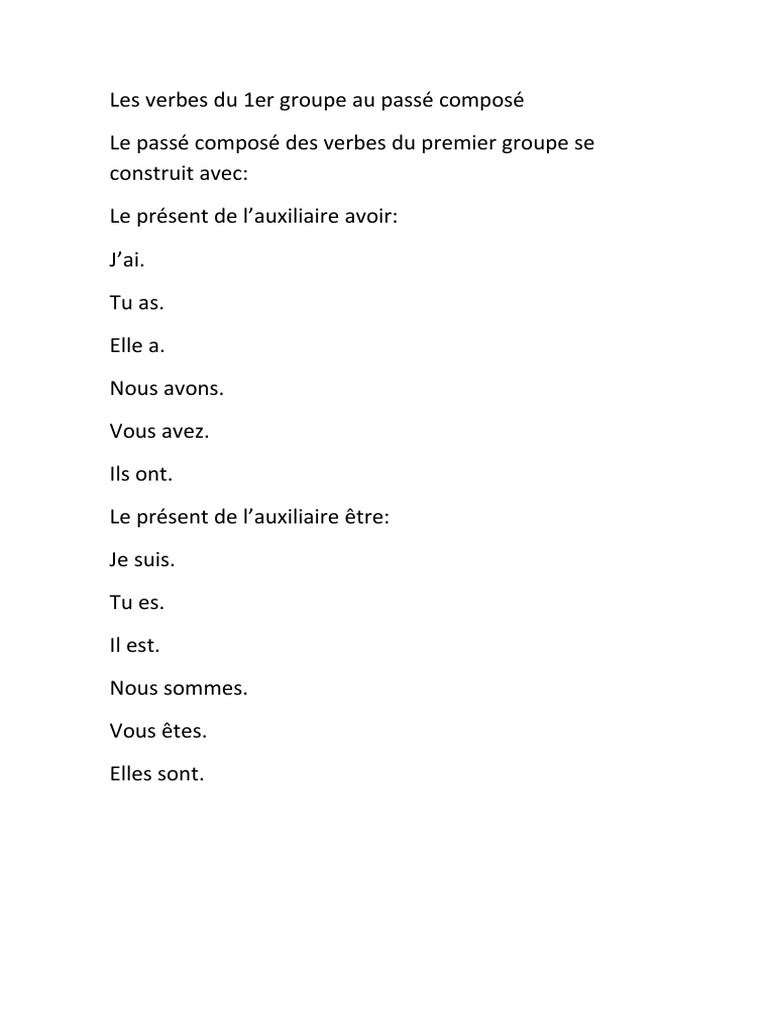 Verbes du 1er groupe au passé composé | PDF | Complément d'objet ...
