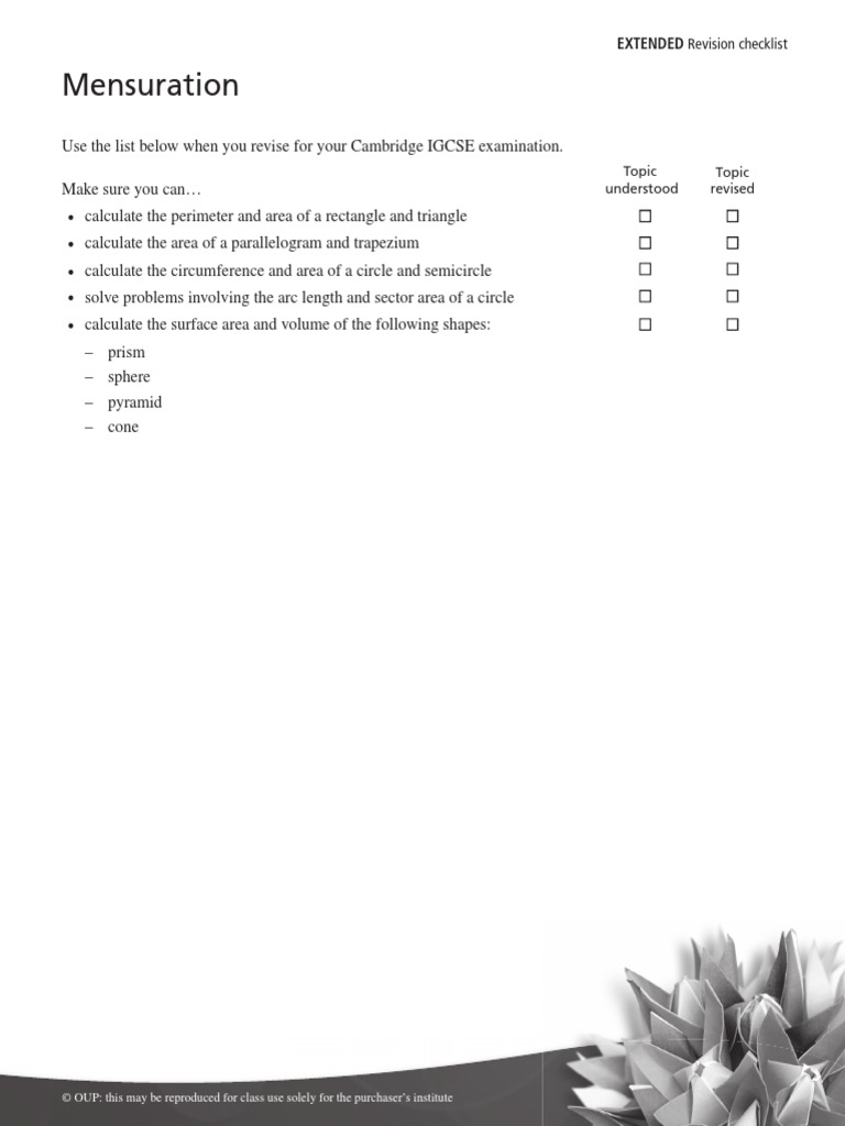 Revision Checklist - Extended 3 | PDF | Teaching Methods & Materials