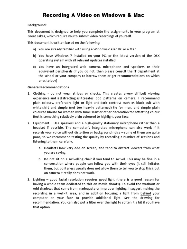 Video Self-Recording Guidelines | PDF | Computer Related Introductions ...