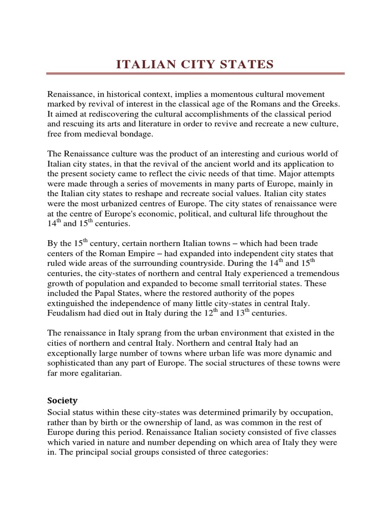 Italian City States During Renaissance in Europe | PDF | Italy ...