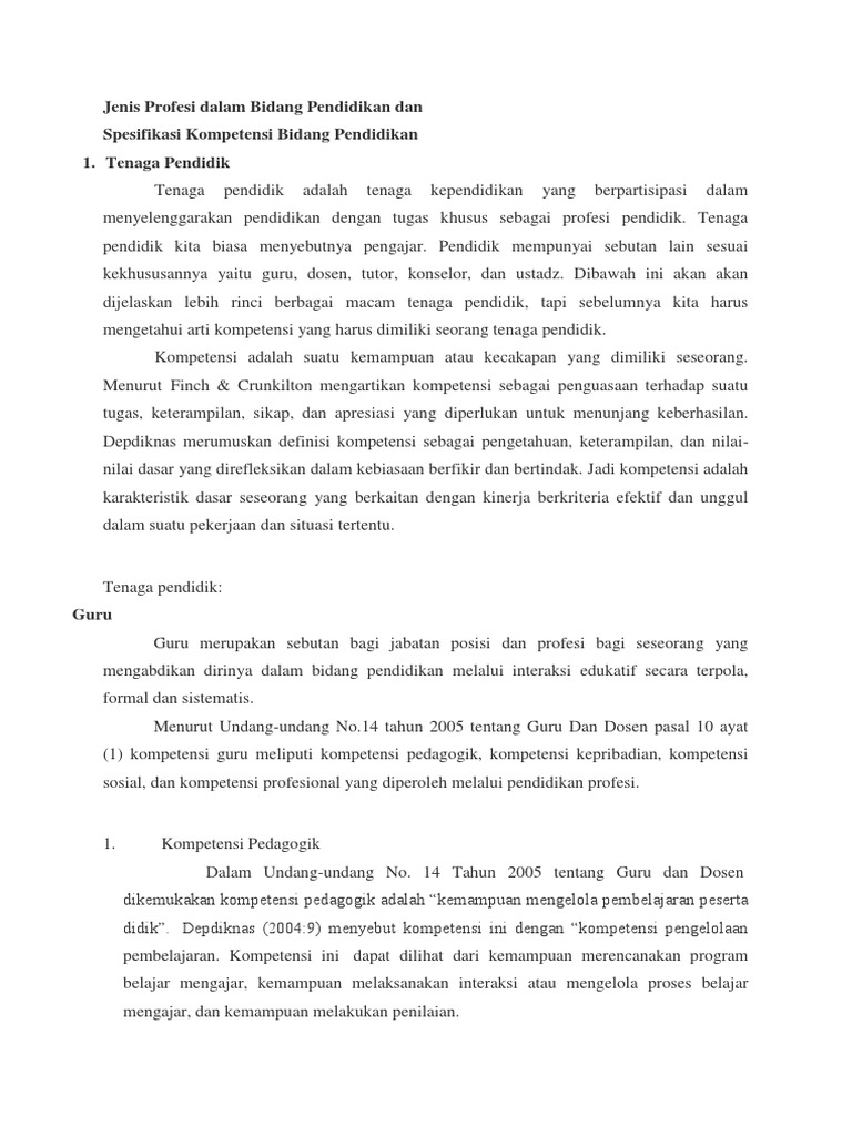 Jenis Profesi Dalam Bidang Pendidikan Dan | PDF