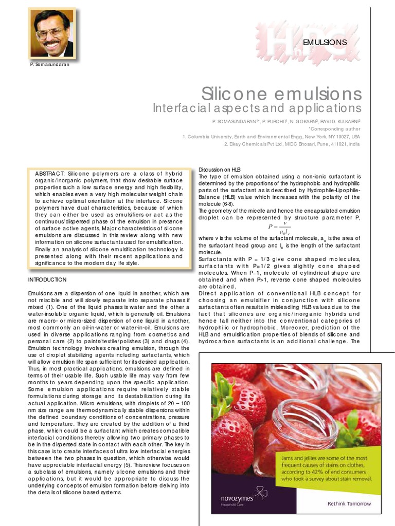 Silicone Emulsion Aspects and Application | PDF | Emulsion | Surfactant