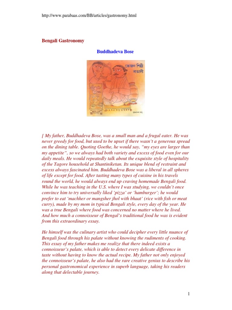 Buddhadeb Basu - Bengali Gastronomy | PDF | Taste | Foods