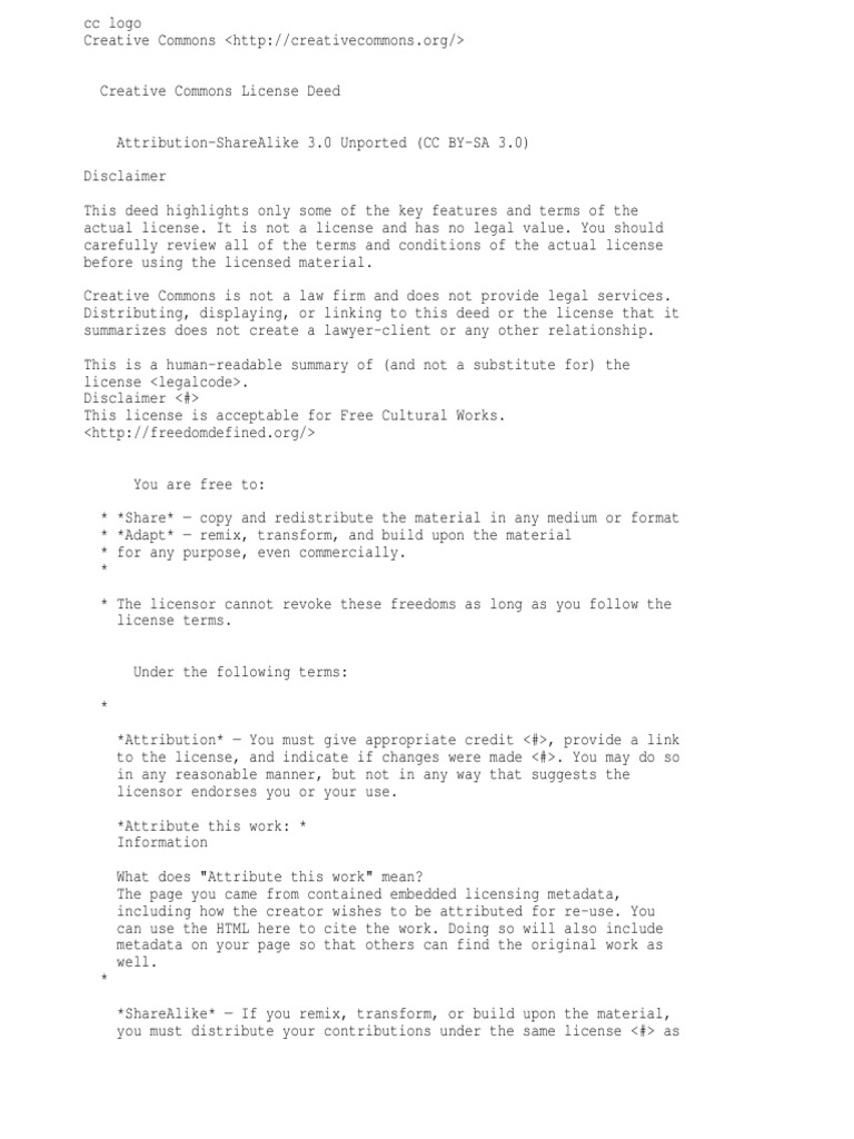 Creative Commons — Attribution-ShareAlike 3.0 Unported — CC BY-SA 3.0 ...