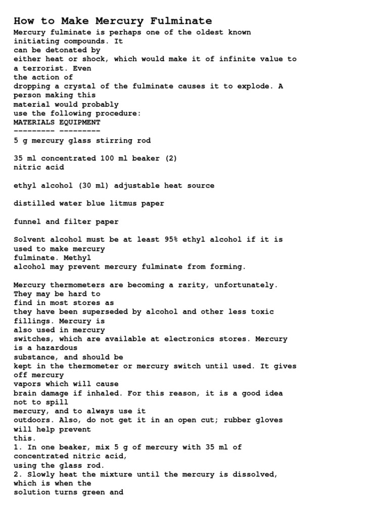 How to Make Mercury Fulminate | Mercury (Element) | Ethanol