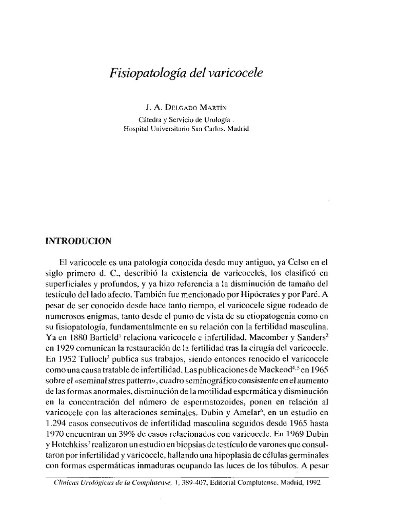 Fisiopatología del Varicocele Testicular | PDF | Testosterona | Vena