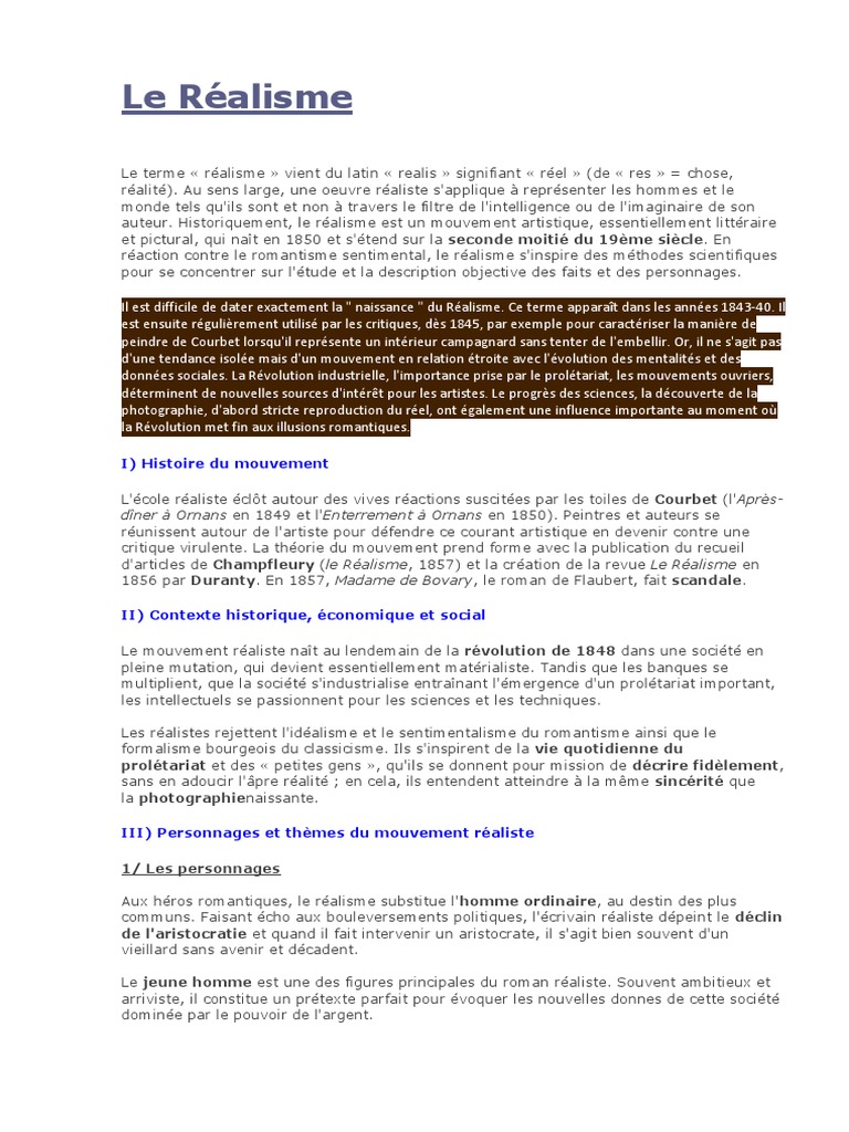Le Réalisme | PDF | Réalisme (littérature)
