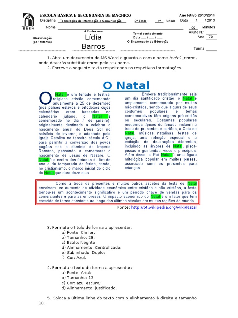 2º Teste Tic 7º Ano | PDF | Comportamento e experiência religiosa ...