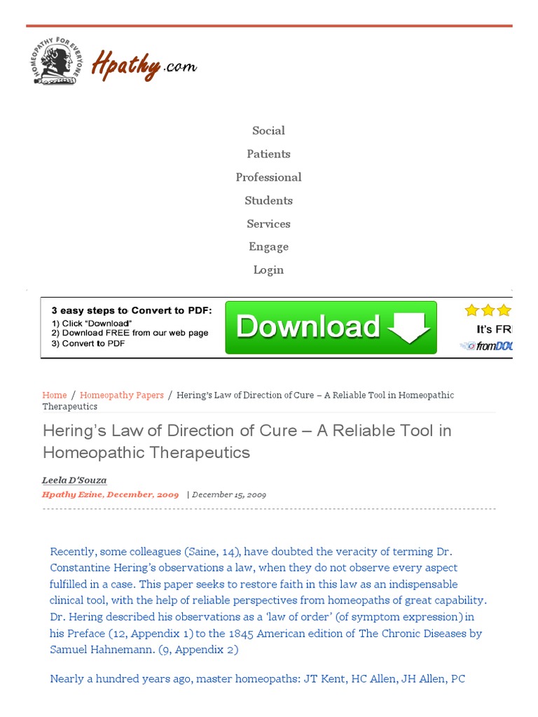 Hering's Law of Direction of Cure | PDF | Homeopathy | Zoology