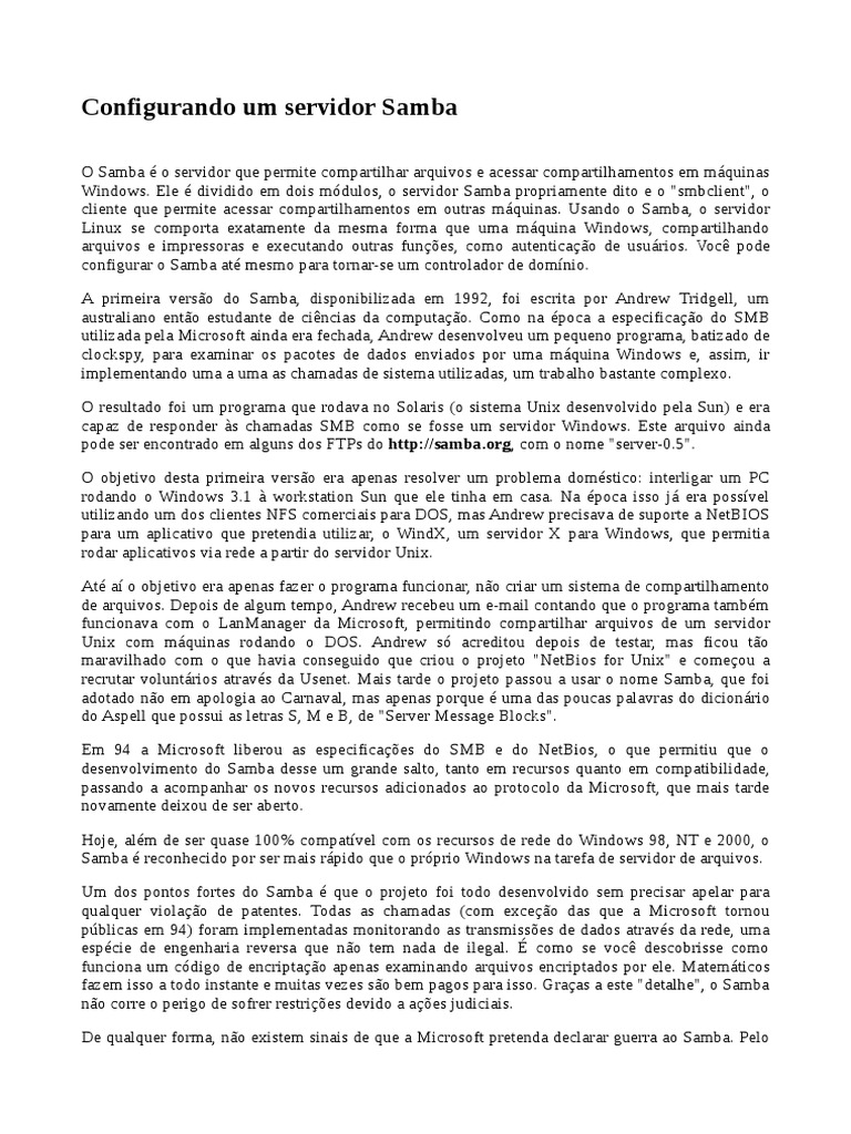 Configurando compartilhamentos e acessos no servidor Samba | PDF | Servidor (informática ...