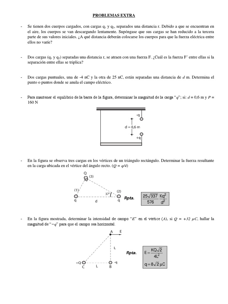Electrostática - Problemas Extra | PDF | Campo eléctrico | Esfera