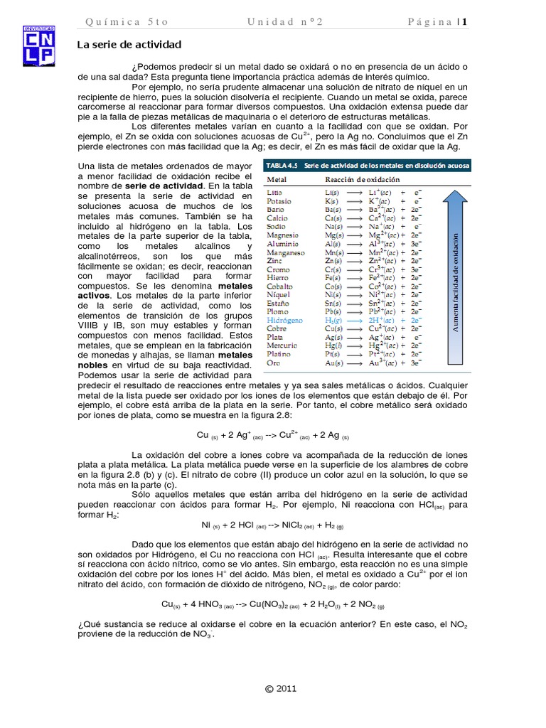 7 - La Serie de Actividad | PDF | Redox | Sal (química)