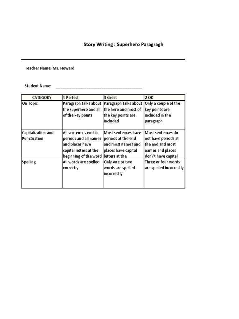 Superhero Paragraph Assessment Rubric | PDF | Career & Growth ...