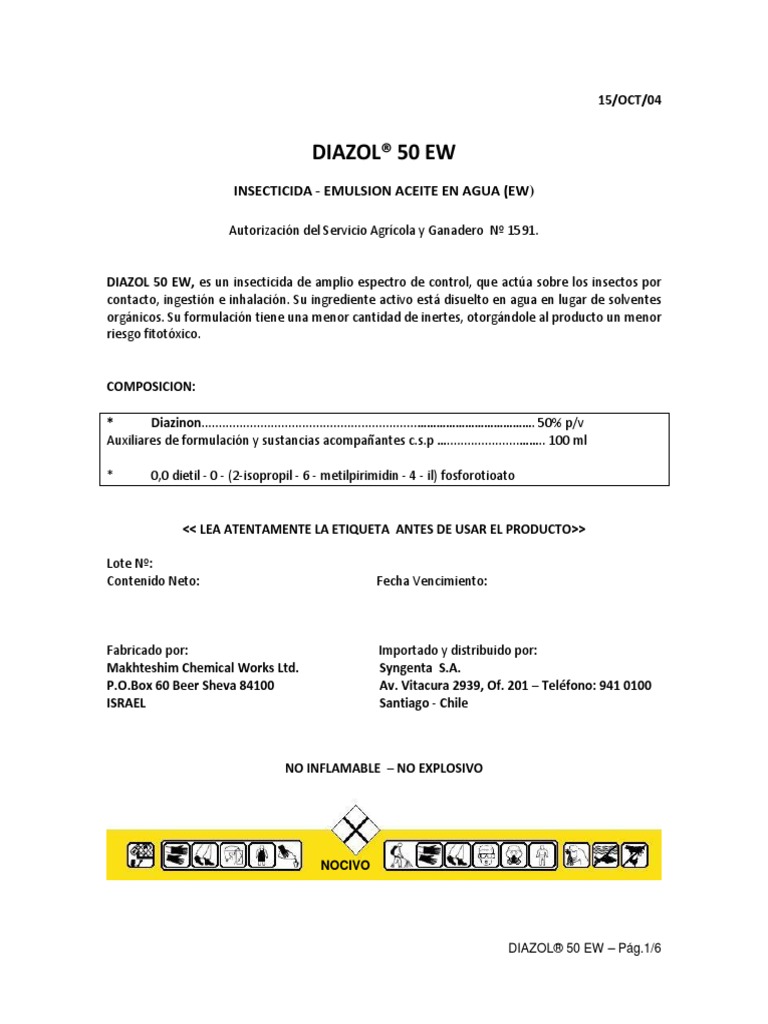 Diazol 50 EW | PDF | Insecticida | Agua