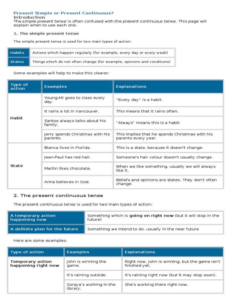 Present Simple vs. Present Continuous | PDF | Grammar | Linguistics
