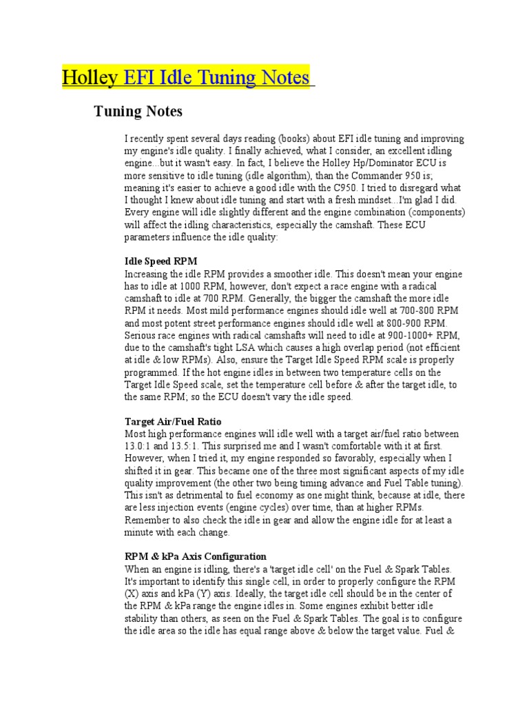 Holley EFI Idle Tuning Notes | PDF | Internal Combustion Engine | Engines