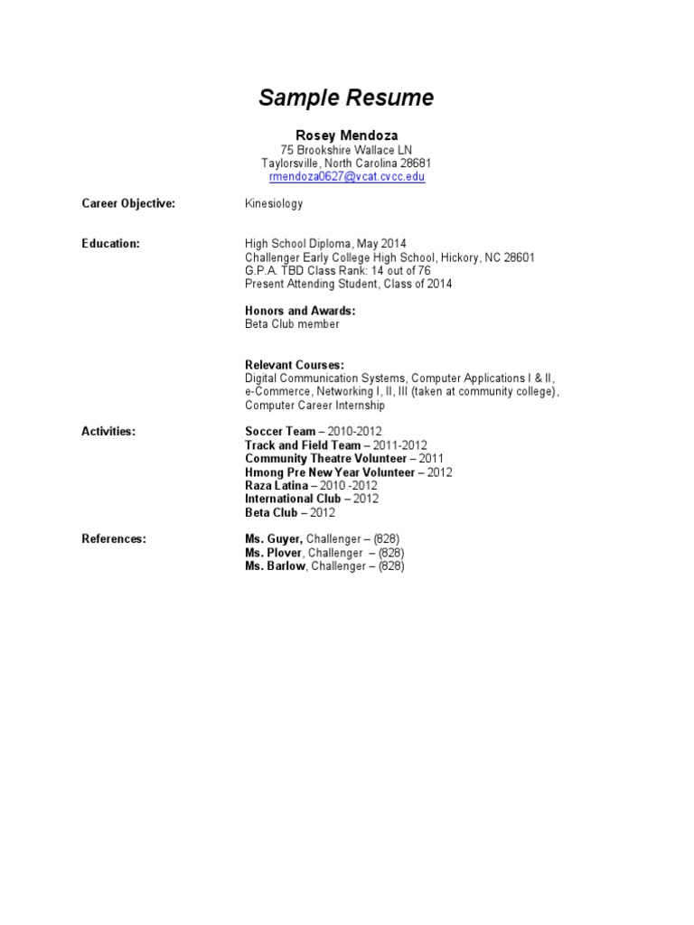 Kinesiology Student Resume Sample | PDF
