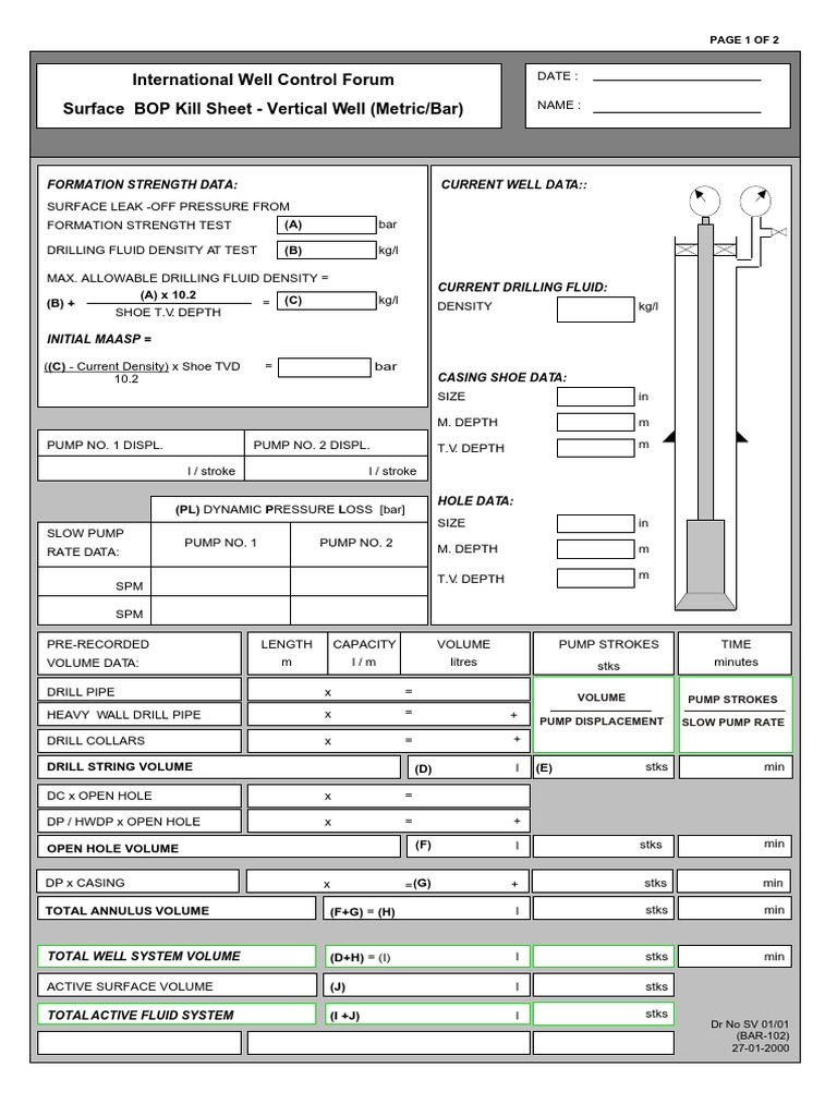 Surface BOP Stack Operations BL 10.2 - Vertical Well Kill Sheet | PDF